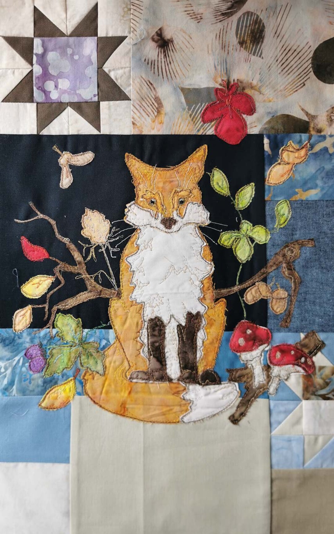 PDF Pattern for Autumn Forest Block 3 Quilt Fox Free Motion Embroidery ...