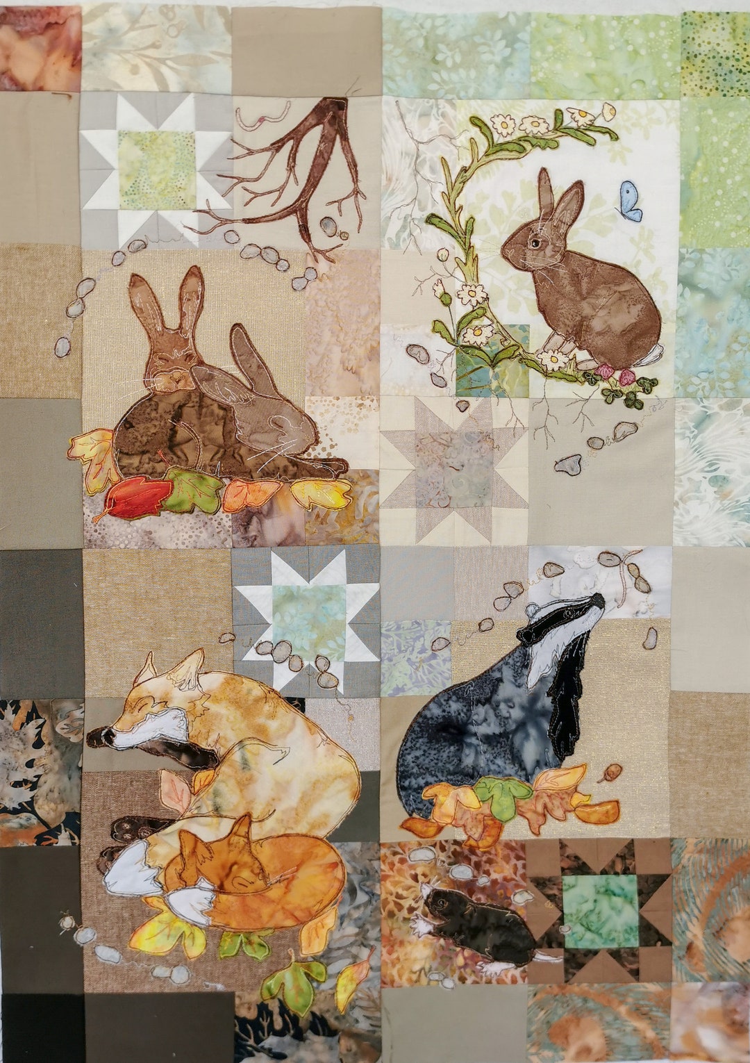 Full PDF Pattern Set in the Burrow Quilt Applique Fox Rabbits Badgers ...
