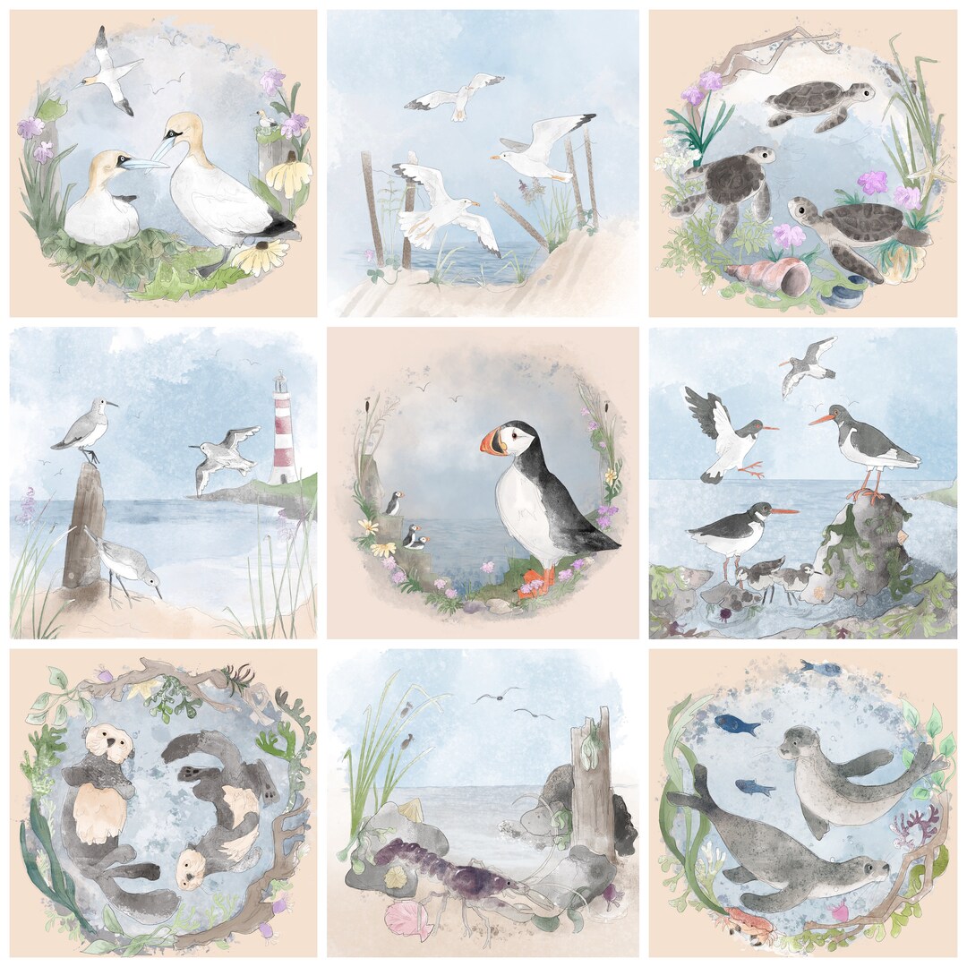 Pre-order Set of 9 Coastal Path Printed Panels on Quilting Cotton Each ...