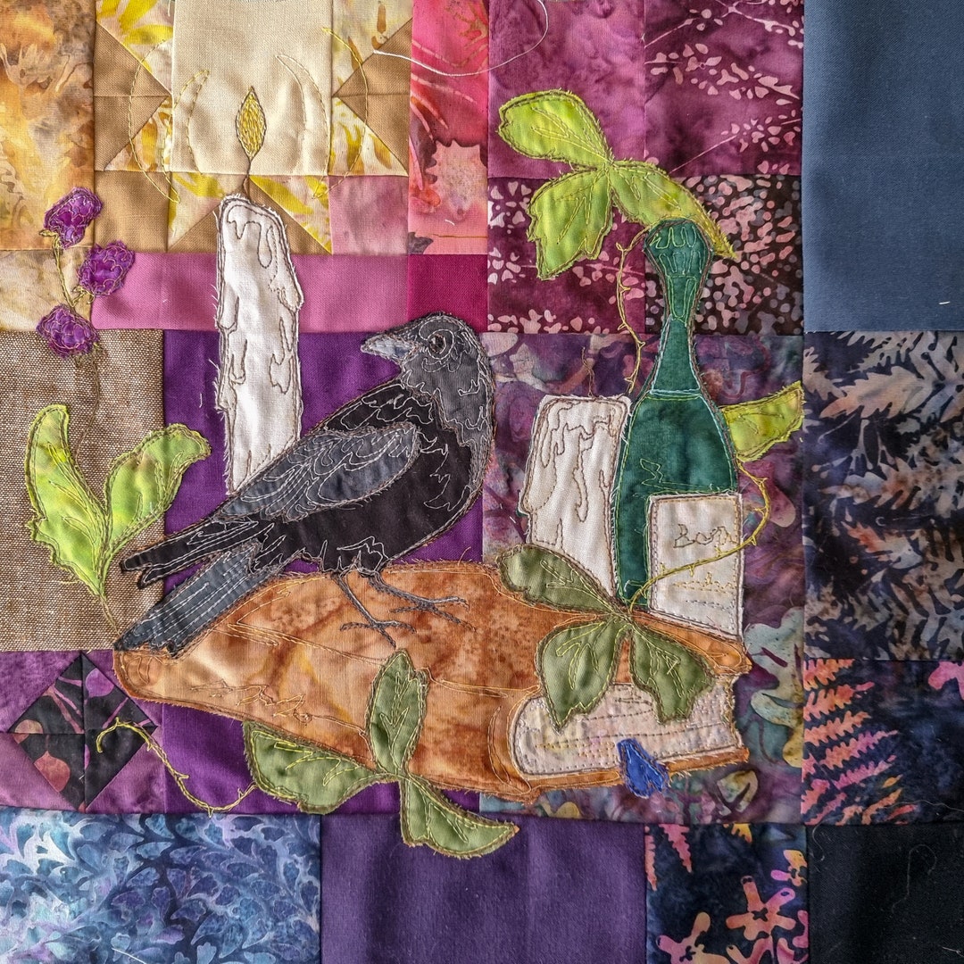 Printed Pattern for 'A Murder of Crows" Block 2 Quilt Raw Edge Applique ...