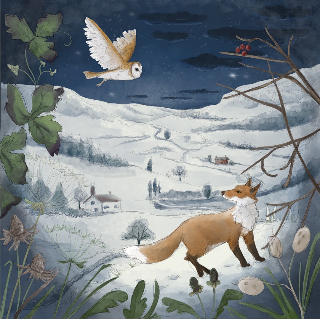 Pre -order Winter Scene With Fox and Owl Printed Panel on Quilting ...