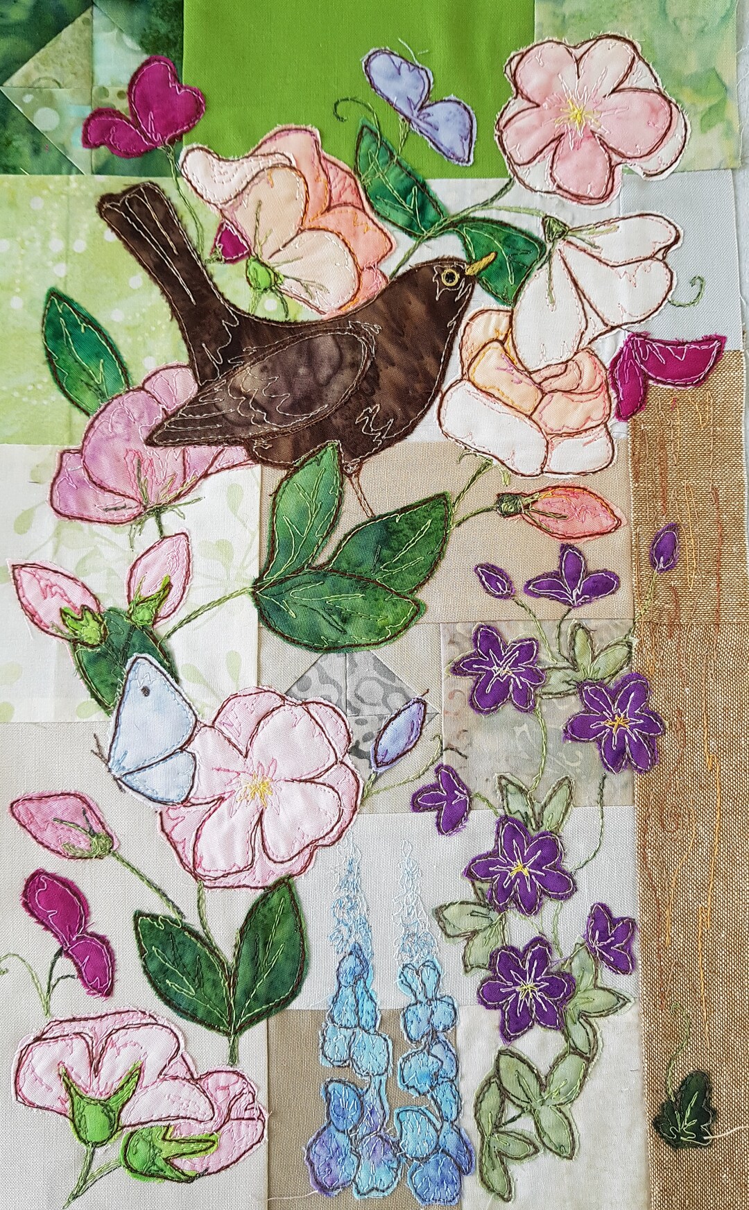 Printed Pattern for the Secret Garden Block 2 Blackbird Roses Quilt Raw ...