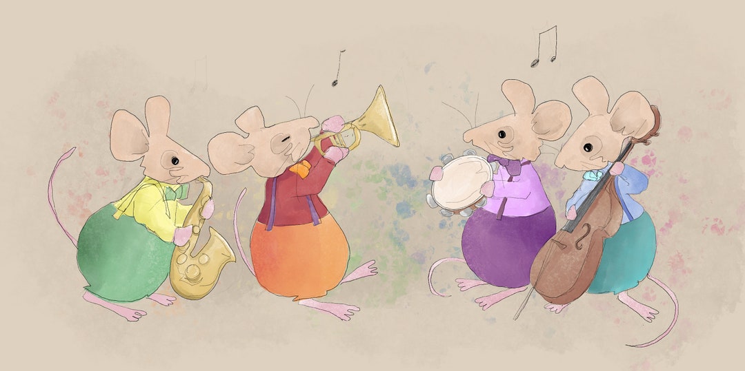 Pre-order Fabric Panel Rainbow Jazz Mice on Cream 20. 5cm by 40.5 Cm ...