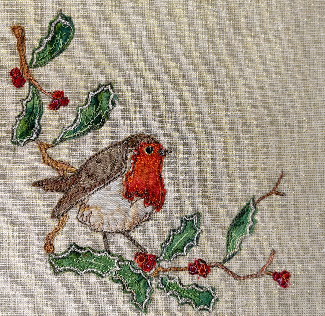 PDF Pattern for Golden Robin Christmas Winter Holly Raw Edge Applique ...
