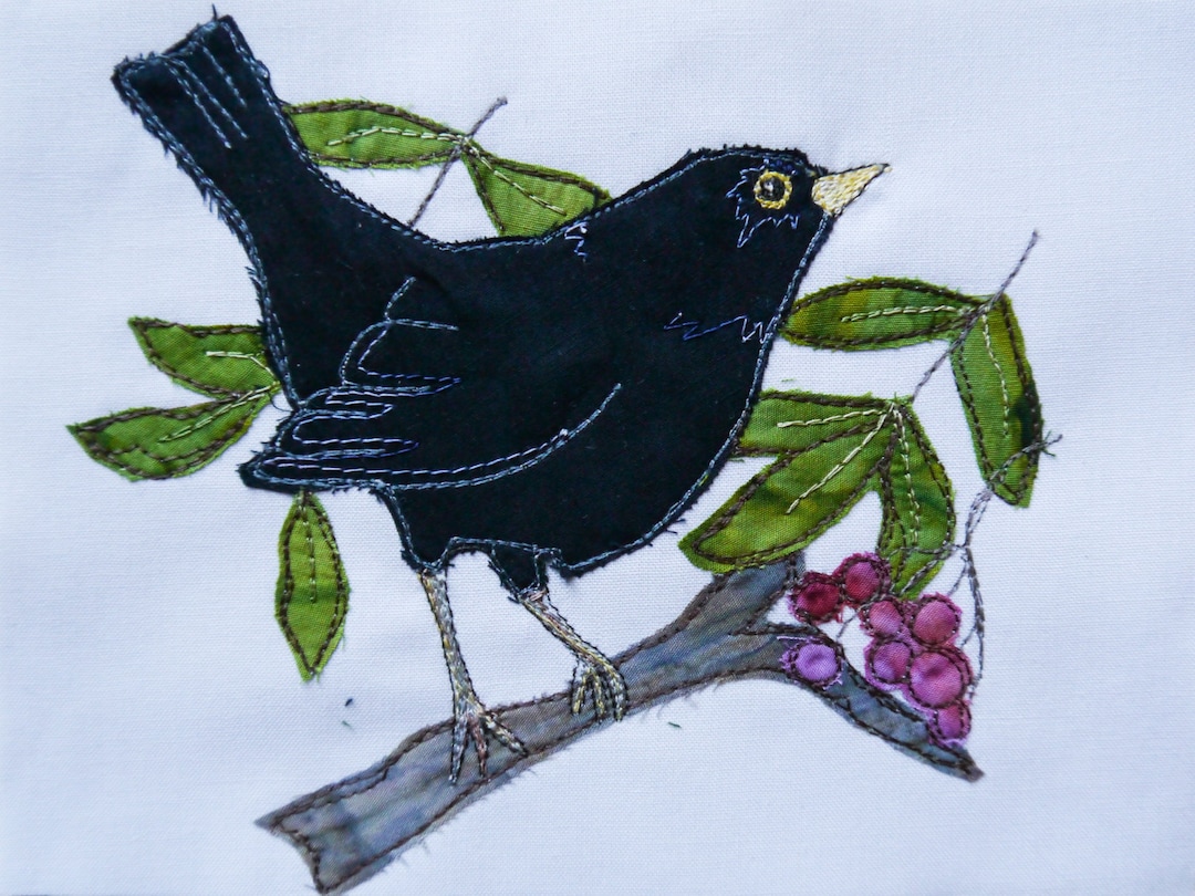 PDF Pattern for Blackbird With Berries Raw Edge Applique Tutorial Free ...