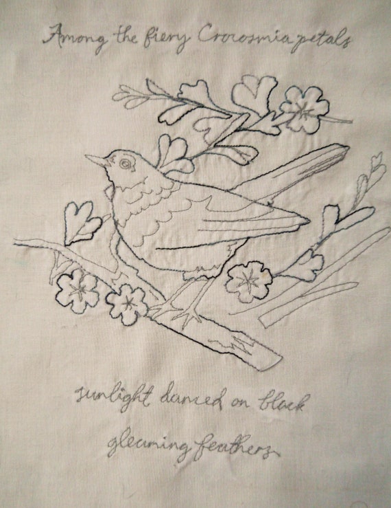 Red Work 11 Blackbird and Crocosmia PDF Pattern Wildlife Hand | Etsy UK