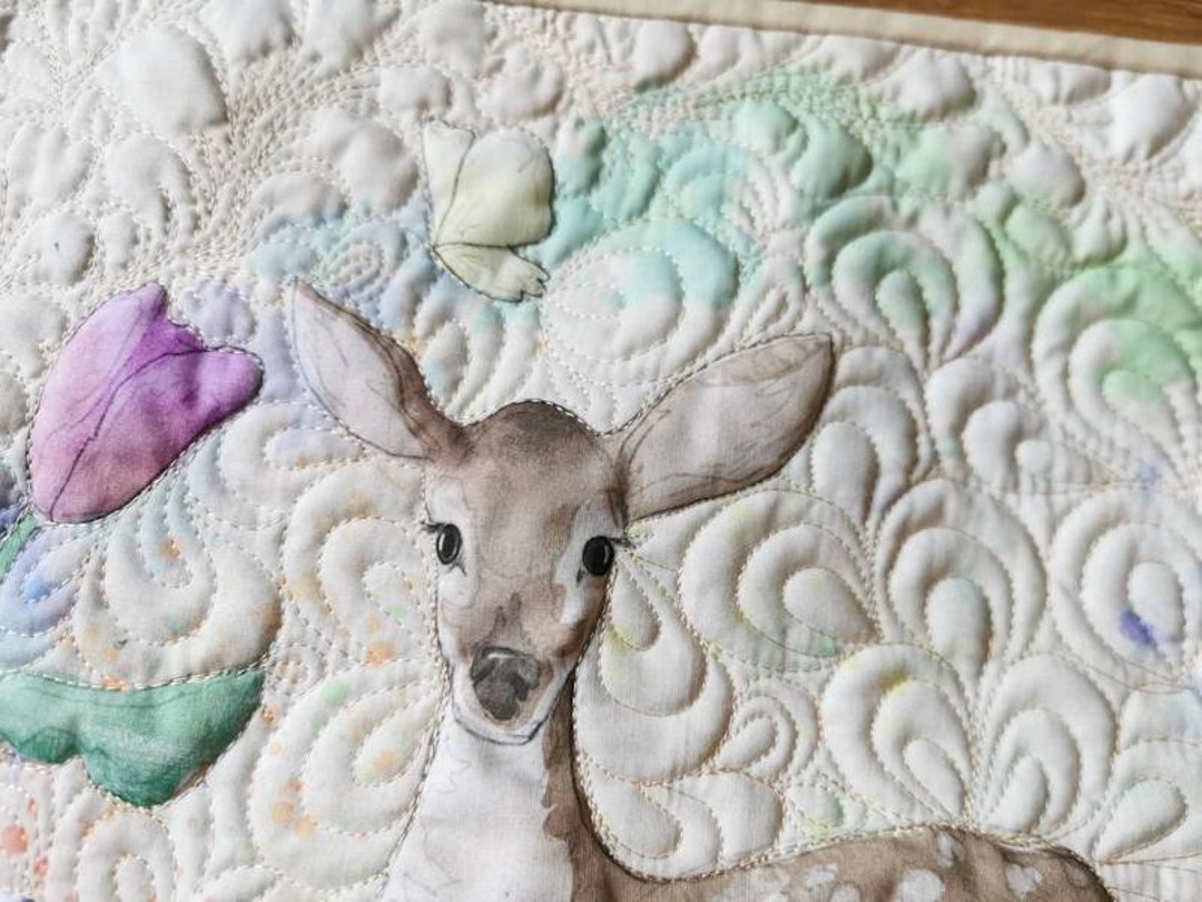 Original Art for Sale 'spring Fawn' 18" by 18" Wall Hanging Embroidered ...