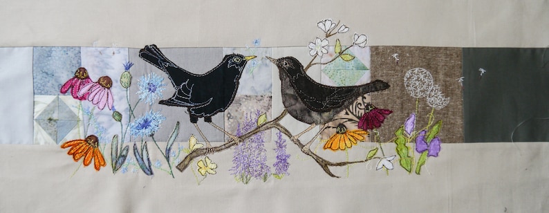 PDF Pattern for Blackbirds Rainbow Flowers Lampshade Raw Edge Applique ...