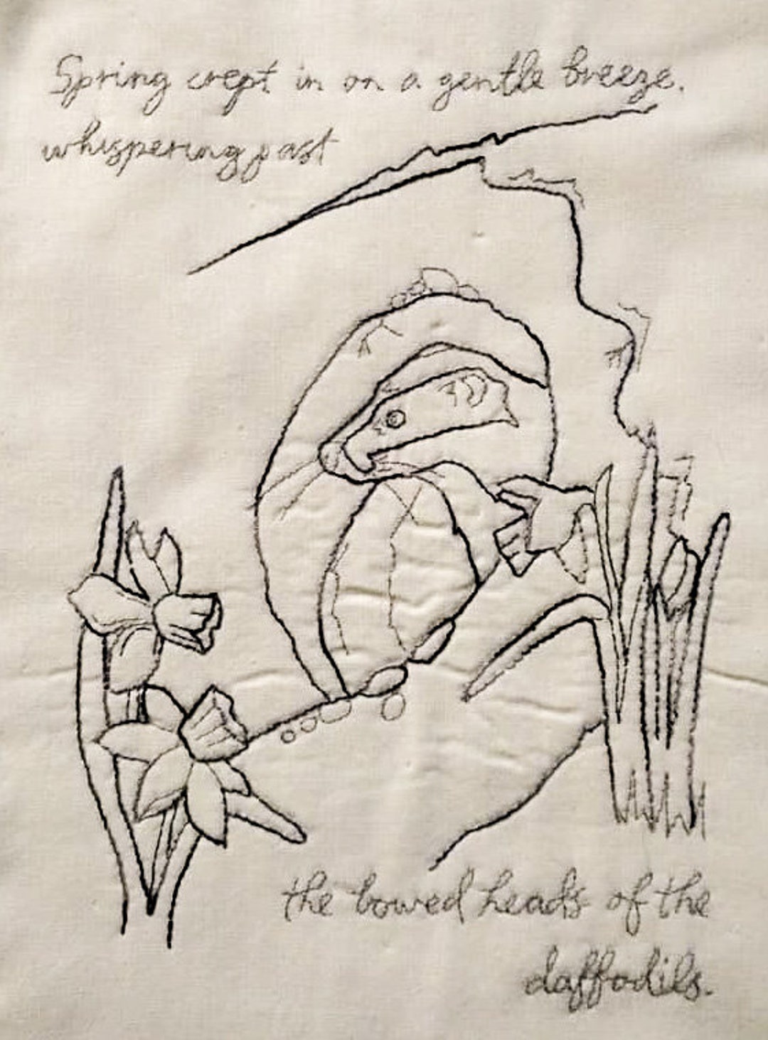 Red Work 3 Badger and Daffodils Spring PDF Pattern Wildlife Hand Sewing ...