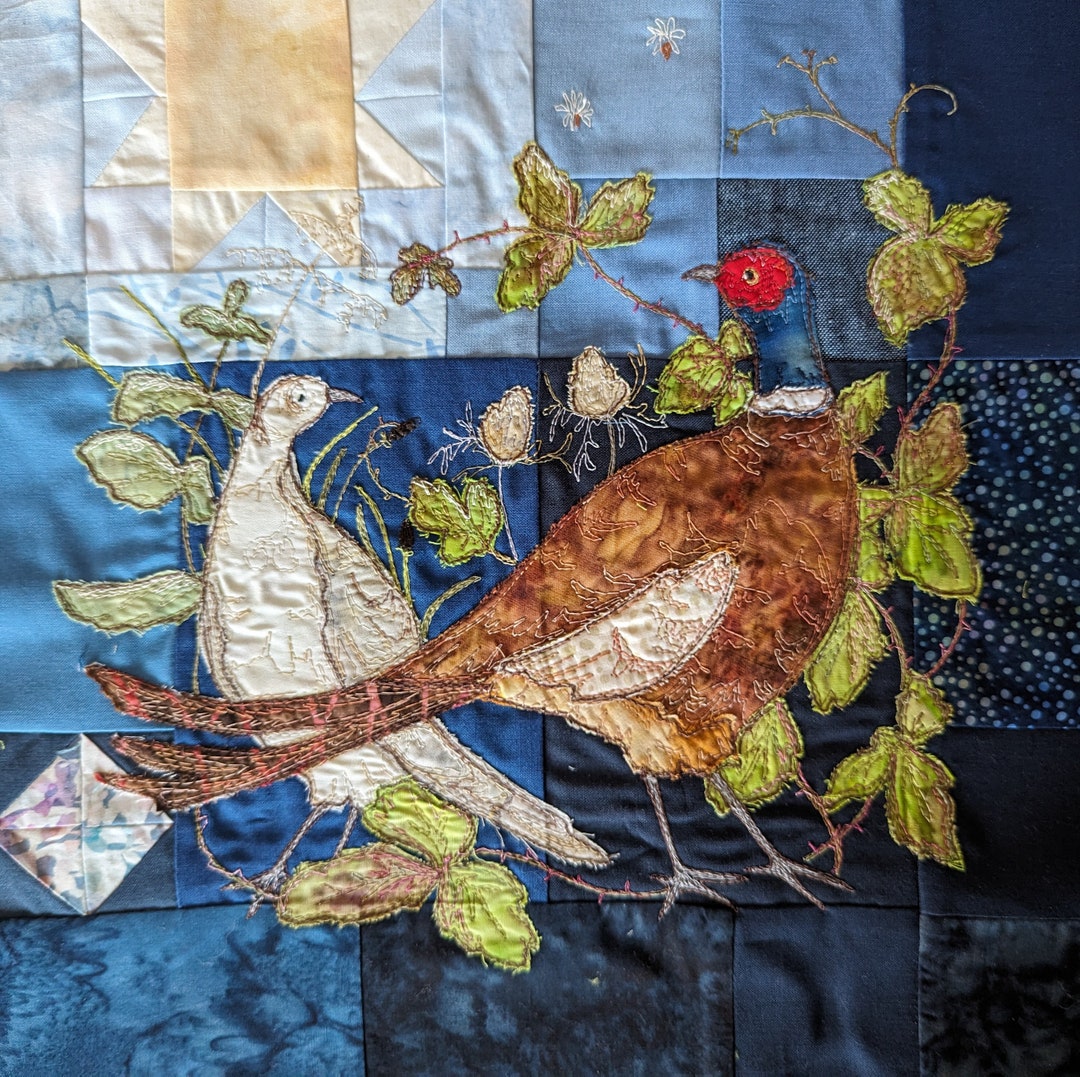 PDF Pattern for 'A Covey of Pheasants" Block 2 Quilt Ptarmigan Raw Edge ...
