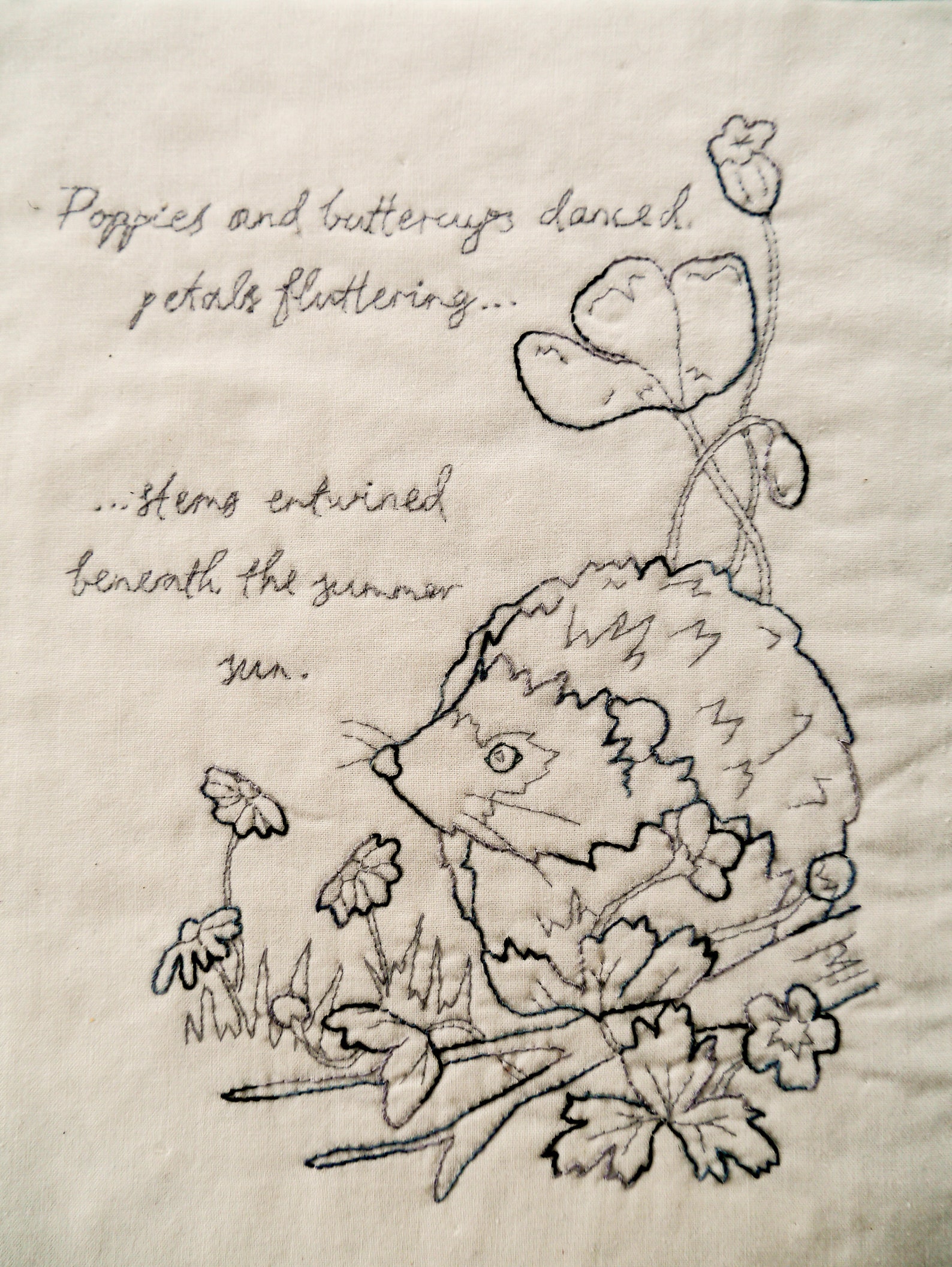 Red Work 5 Hedgehog and Poppies Summer PDF Pattern Wildlife Hand Sewing ...