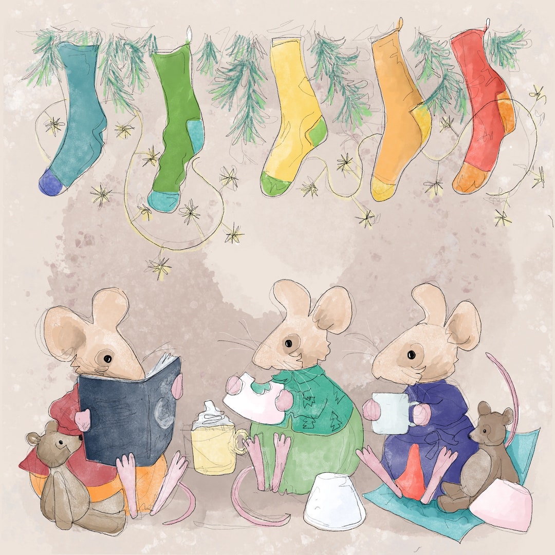 Pre-order Fabric Christmas Eve Stories Mice on Cream 30.5cm Square ...