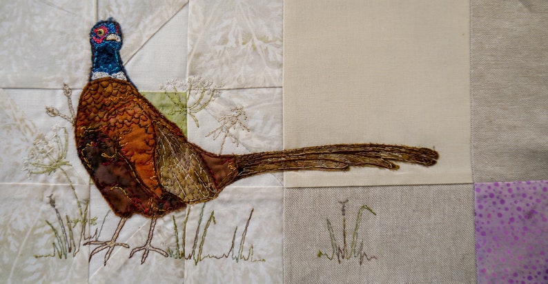 PDF Pattern for Highlands Quilt Block 1 Pheasant and Wild Grasses Raw ...