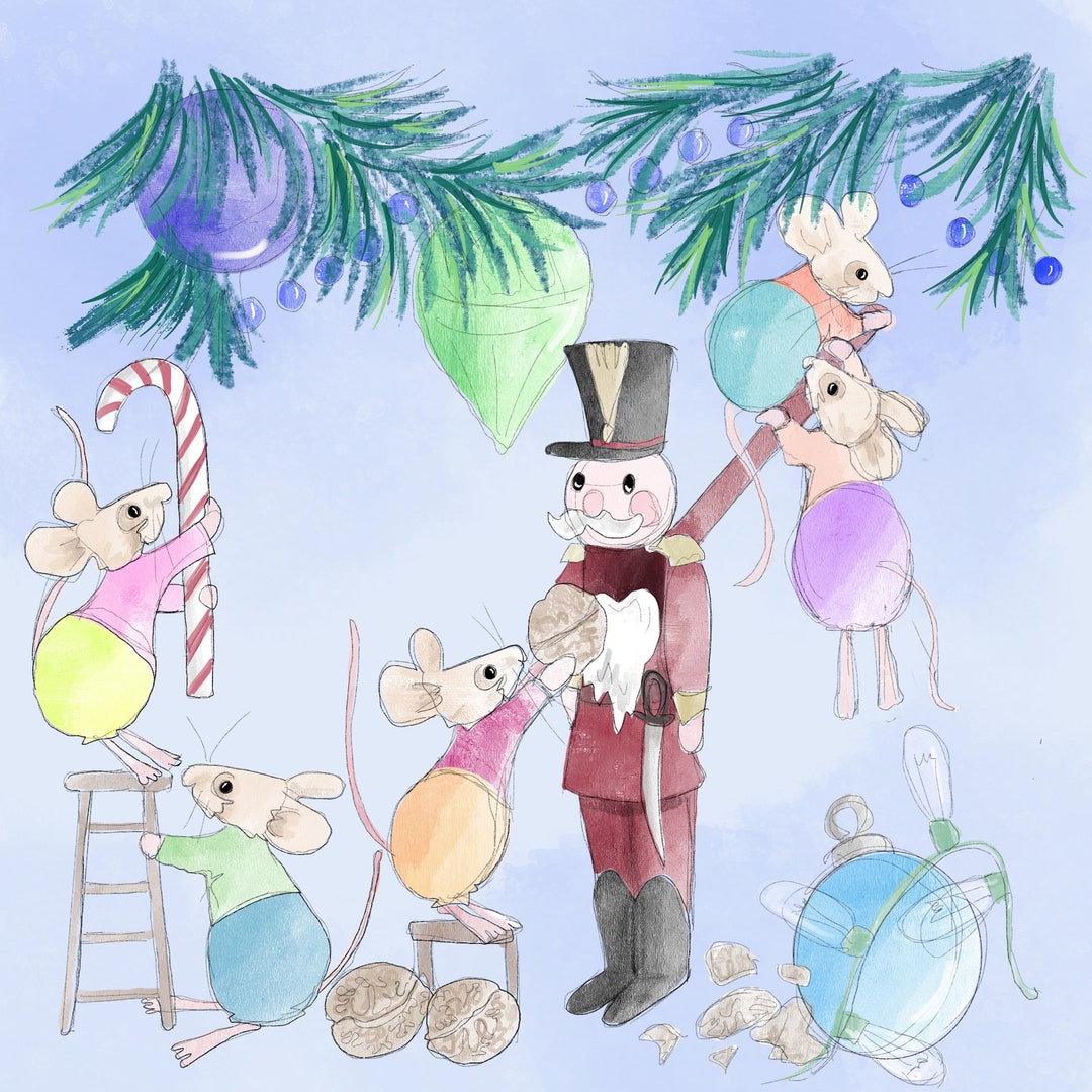 Christmas Mice Tree Nutcracker Nuts Printed Panel on Quilting Cotton 30 ...