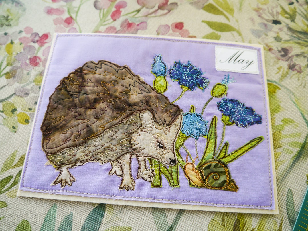 Printed Pattern for Hedgehog Slug Snail Cornflowers Raw Edge Applique ...