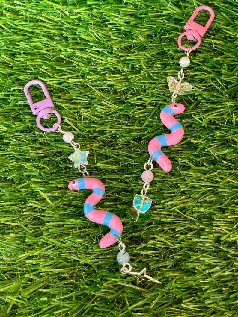 Worm Charm Keychain Charm Keychain Worm Keychain Polymer Clay Keychain ...