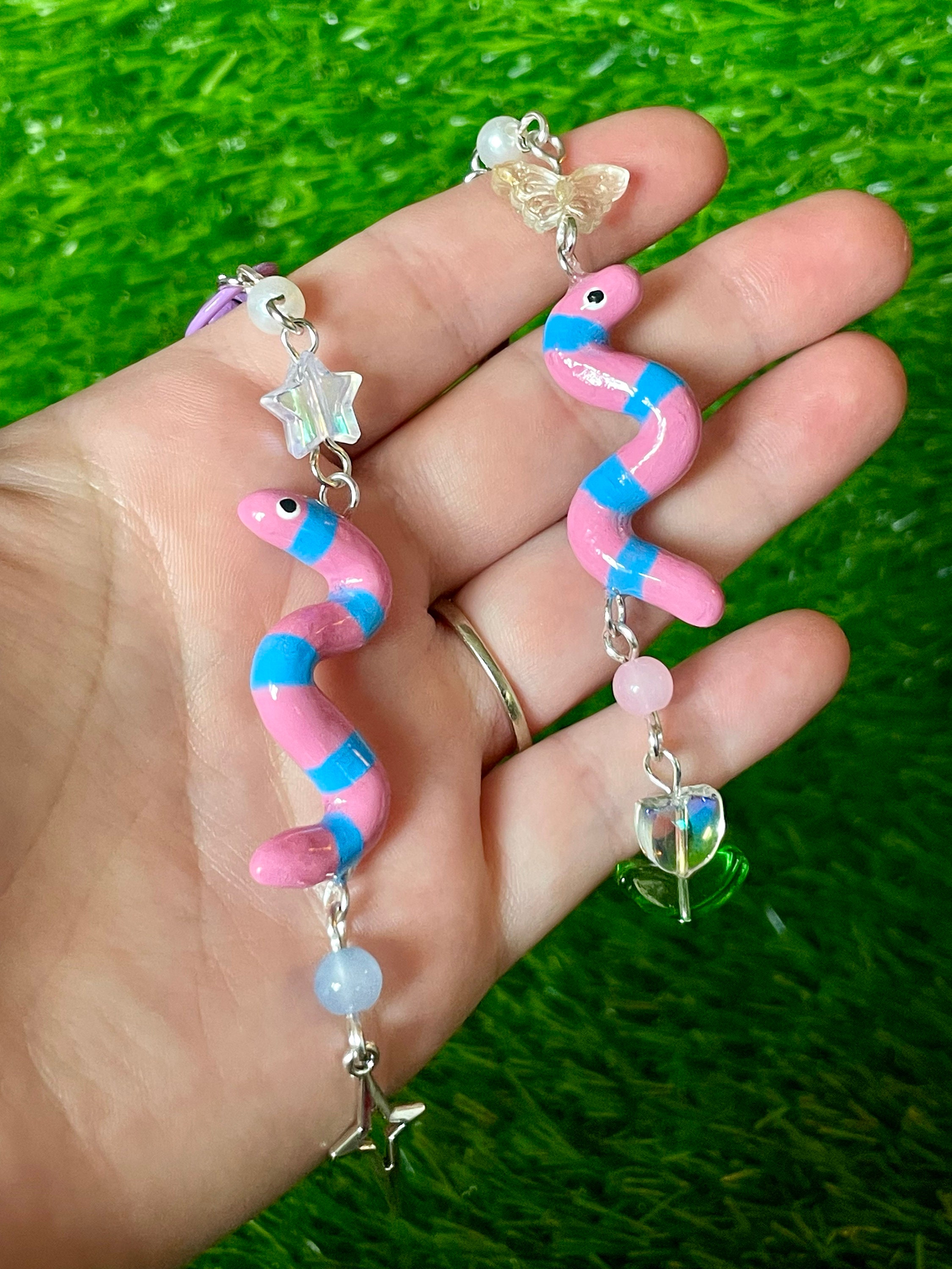 Worm Charm Keychain Charm Keychain Worm Keychain Polymer Clay Keychain ...