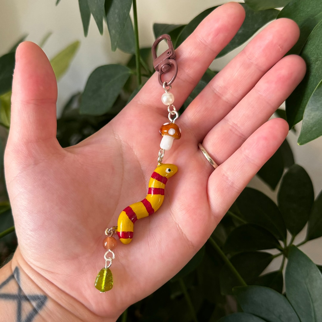 Cottagecore Worm | Keychain | Cottagecore Keychain | Mushroom | Worm ...