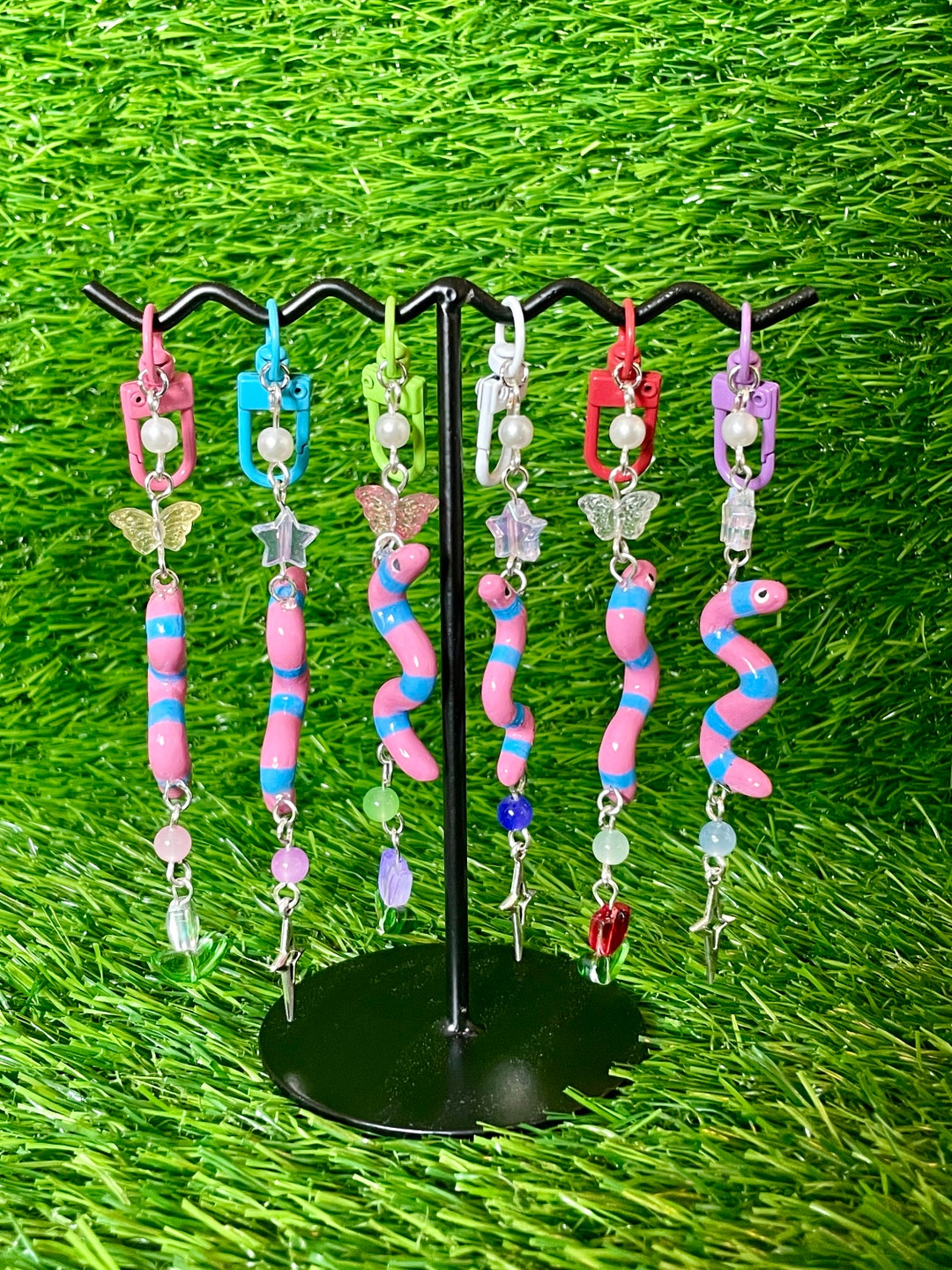 Worm Charm Keychain Charm Keychain Worm Keychain Polymer Clay Keychain ...