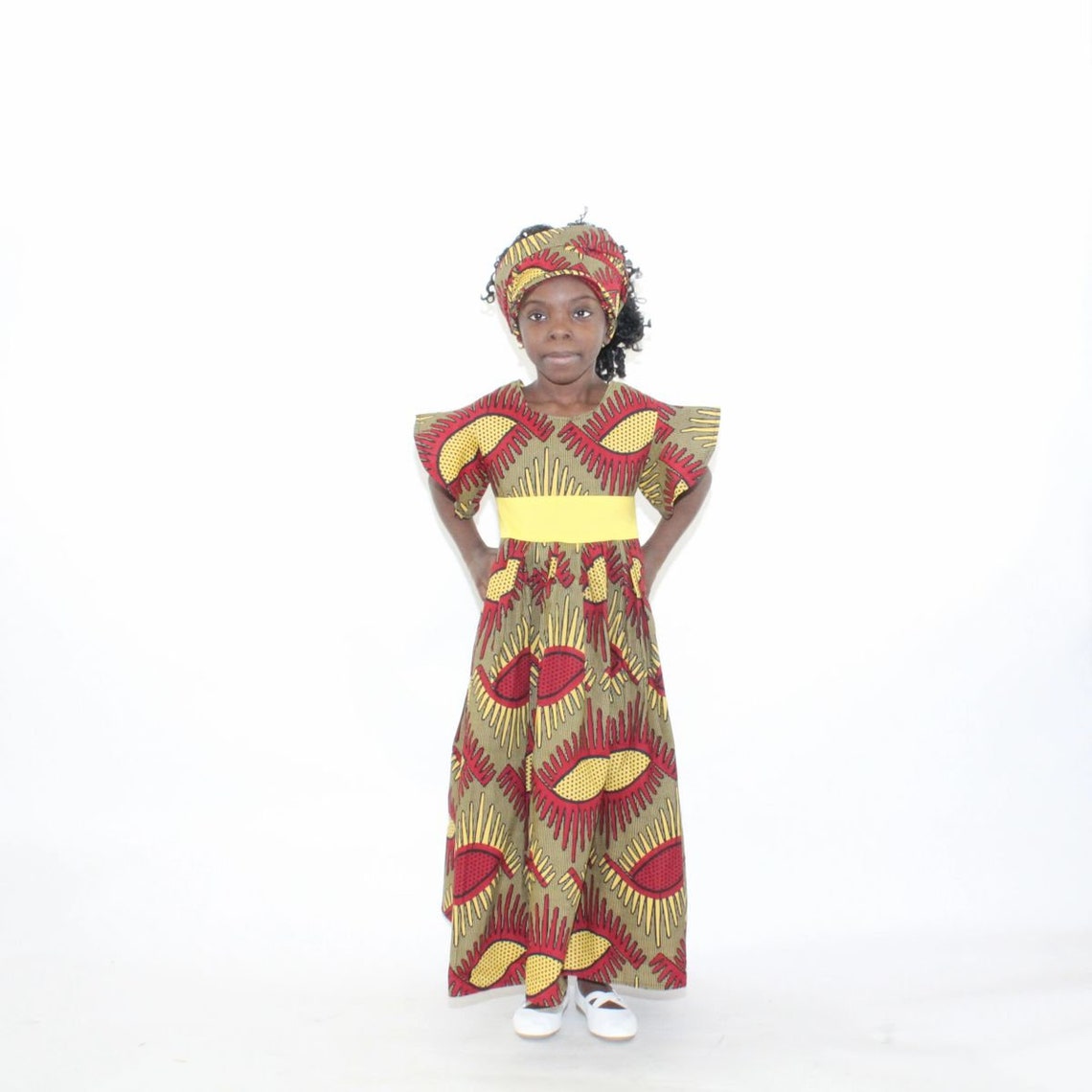 African Print Ankara Girls Bashira Maxi Dress With Matching Headwrap - Etsy