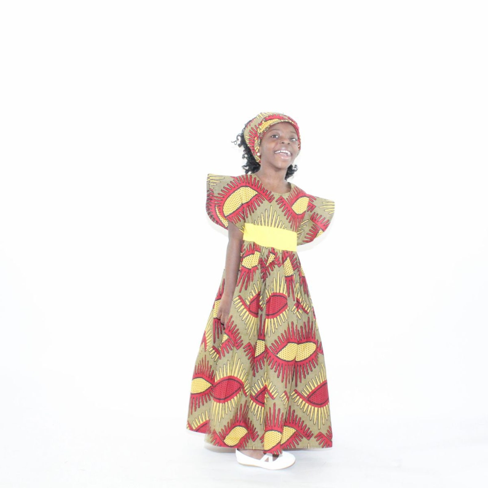 African Print Ankara Girls Bashira Maxi Dress With Matching Headwrap - Etsy
