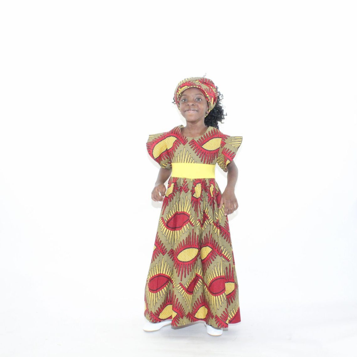 African Print Ankara Girls Bashira Maxi Dress With Matching Headwrap - Etsy