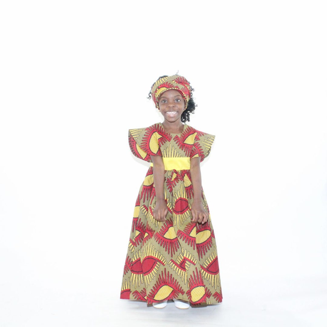 African Print Ankara Girls Bashira Maxi Dress With Matching Headwrap - Etsy