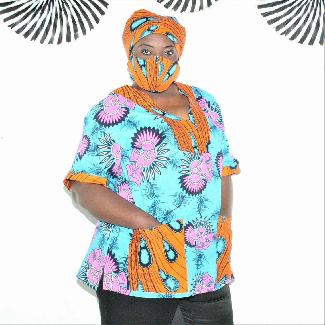 African Print Mix Ankara Scrub Scrub Top: Sophia/Peacock | Etsy