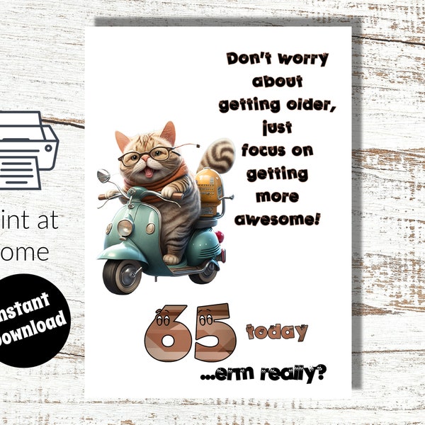 Cat 65th Birthday Card - Etsy
