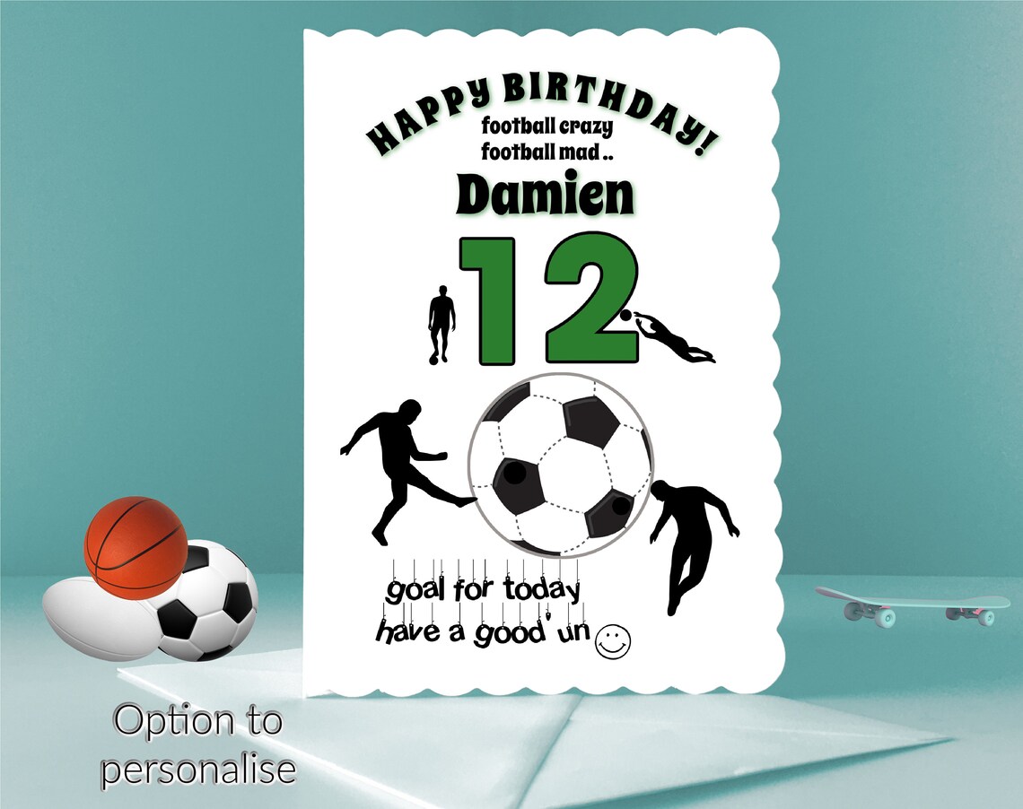 Handmade 12th Birthday Card for Football Fanatic With an Option to ...