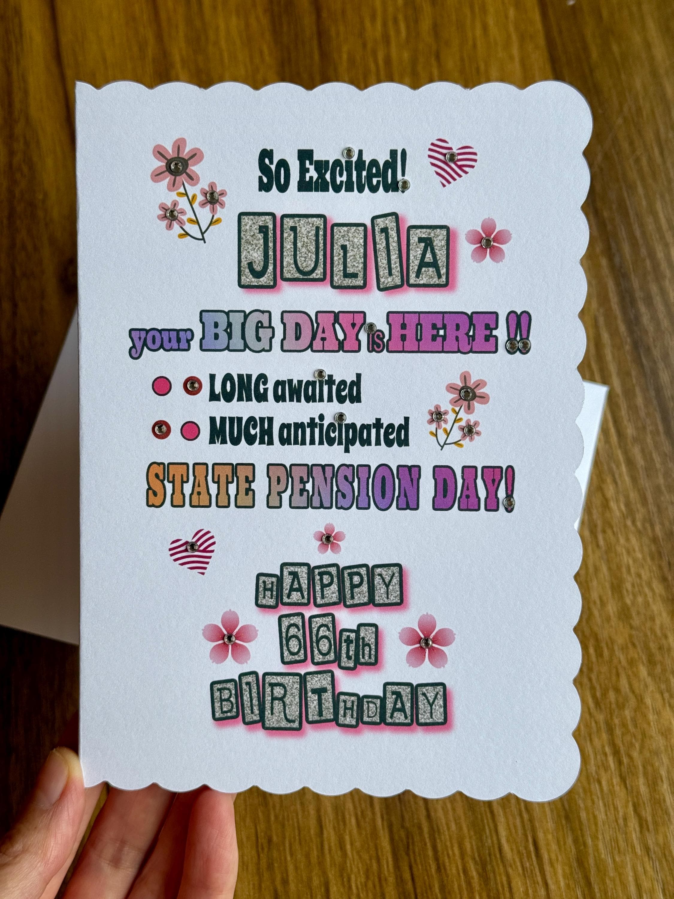 Personalised Handmade 66th State Pension Birthday Card - Much ...