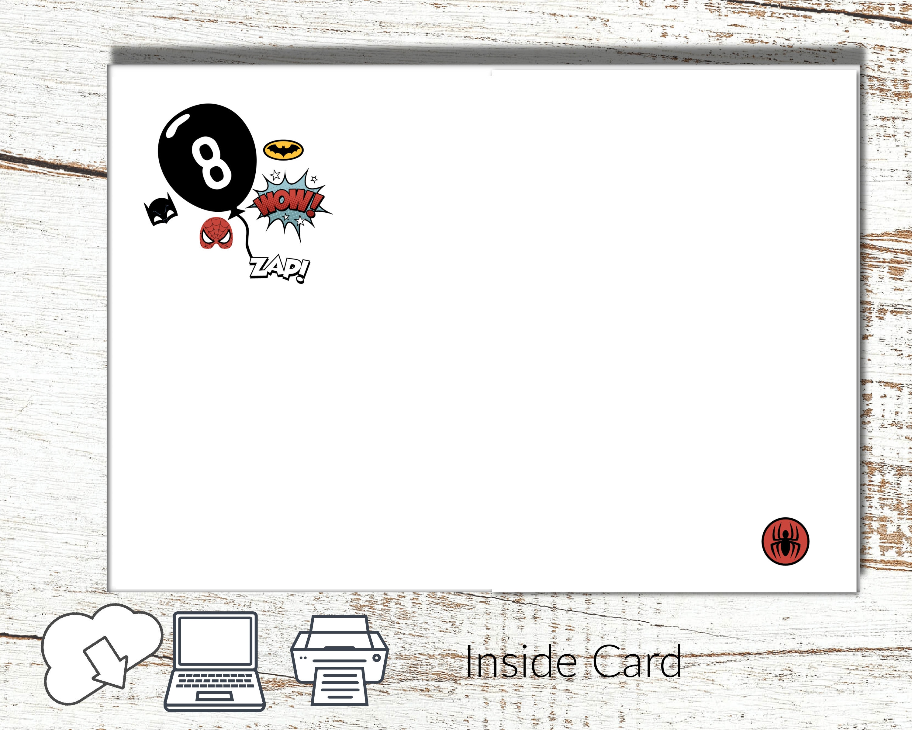 Instant Download and Print at Home 8th Birthday Digital Card Superhero ...