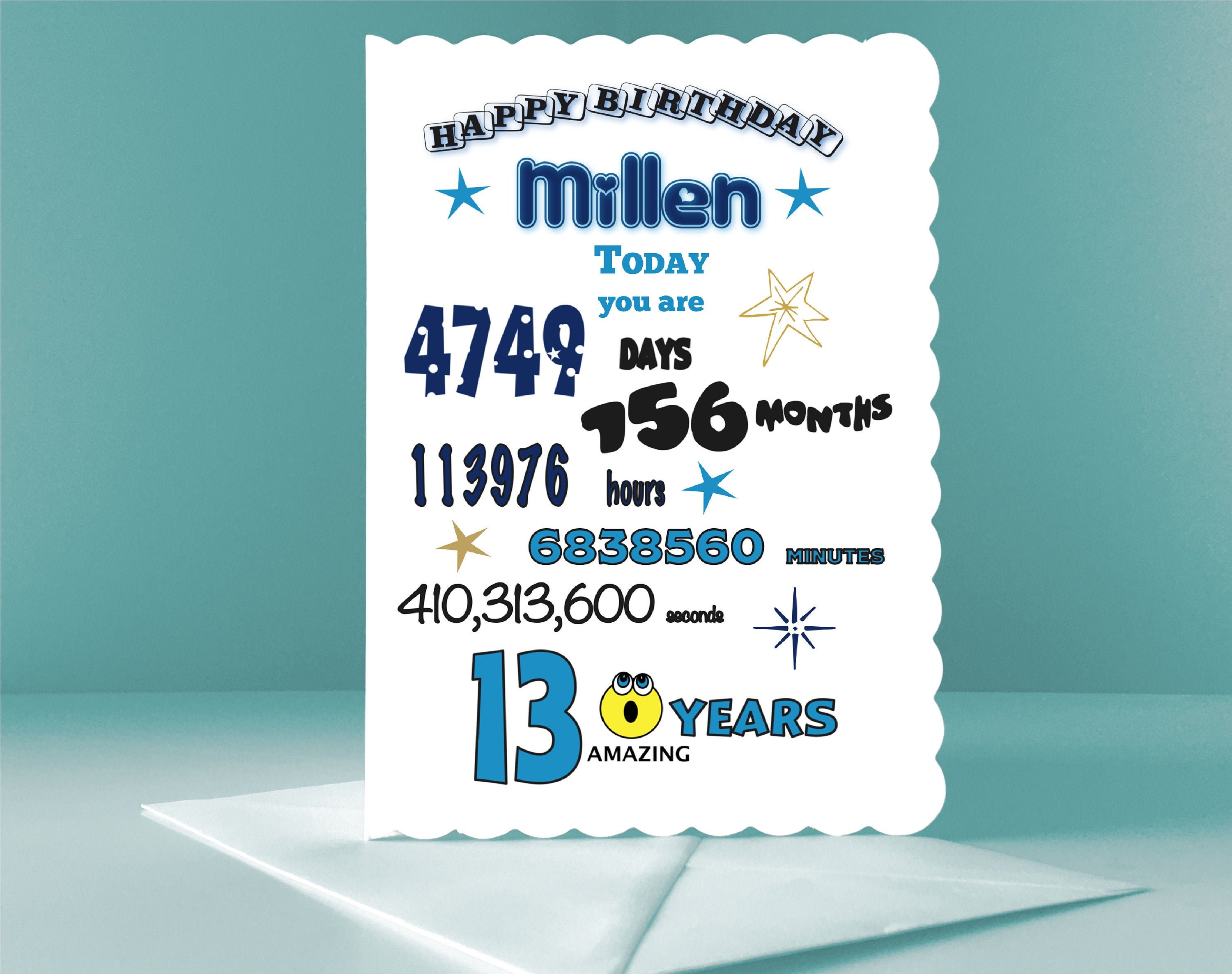 Personalised Handmade 13th Birthday Card teenager 13 years old | Etsy