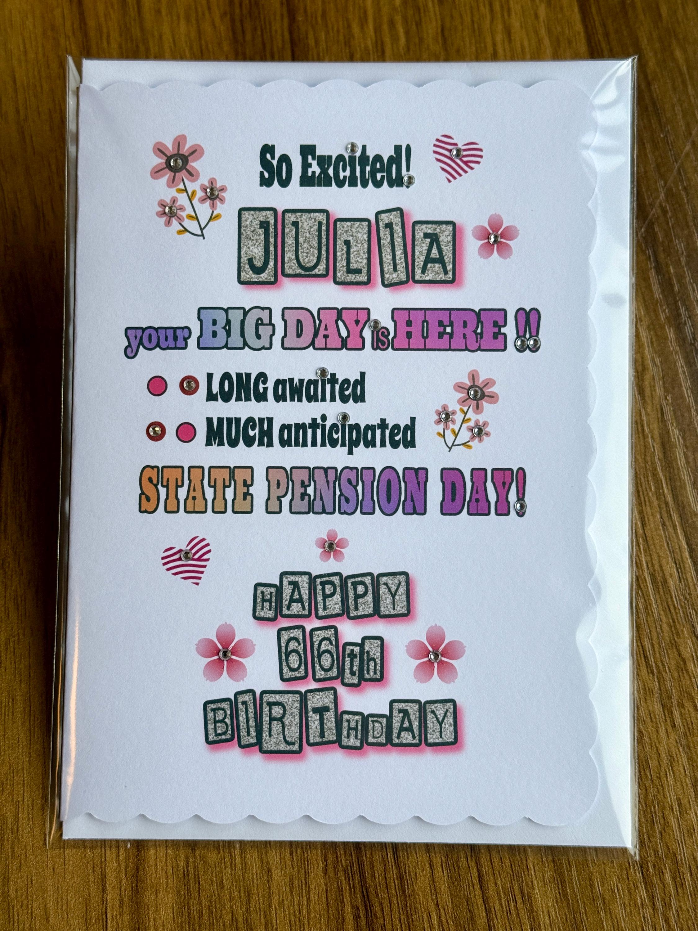 Personalised Handmade 66th State Pension Birthday Card - Much ...