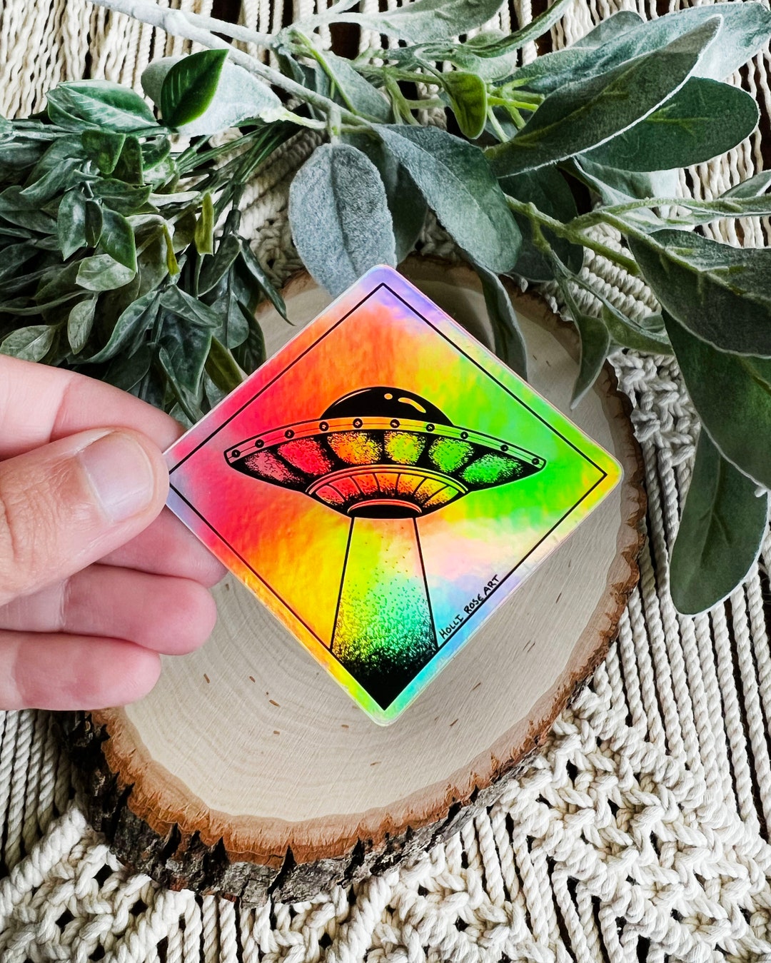 Alien Sticker, UFO Art, Holographic Water-resistant Decal, Rainbow ...