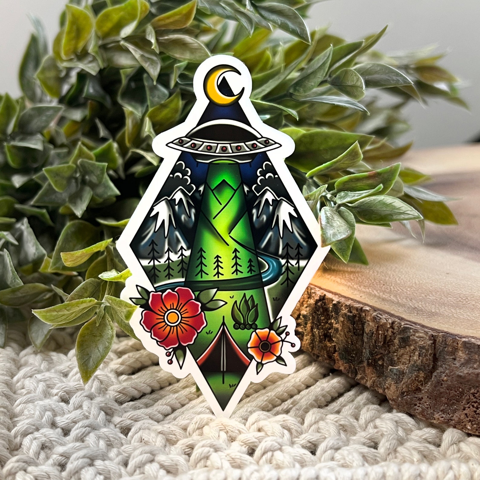 Alien UFO Sticker Alien Abduction Camping Sticker Mountain - Etsy