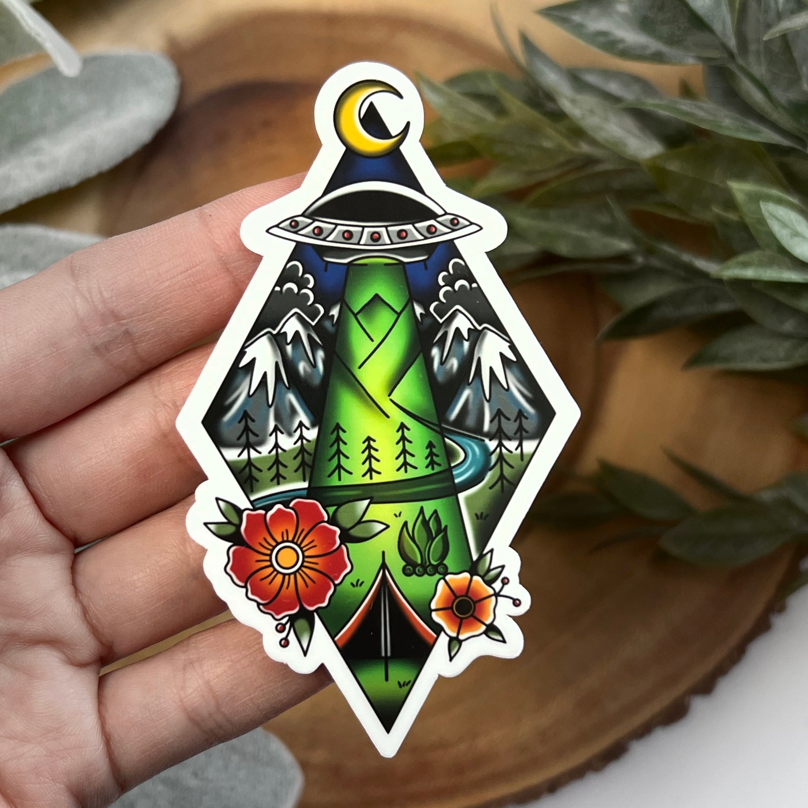 Alien UFO Sticker Alien Abduction Camping Sticker Mountain - Etsy