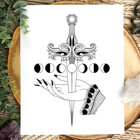 Witch Art Print Phases of the Moon Artwork Witch Dagger | Etsy