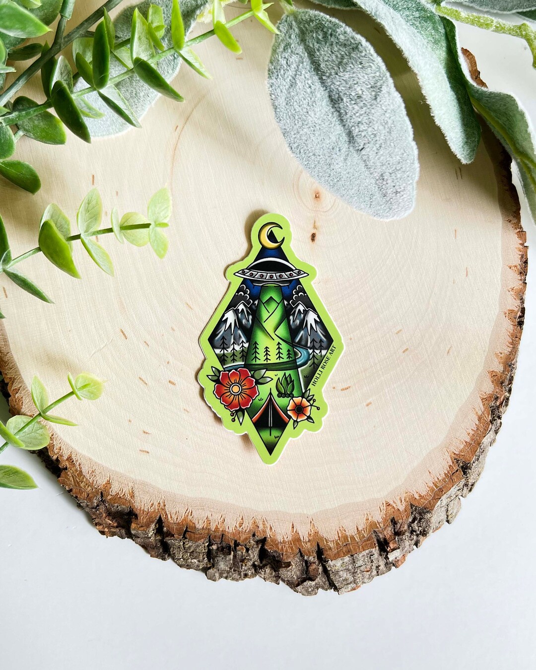 Alien UFO Sticker, Alien Abduction, Camping Sticker, Mountain Laptop ...