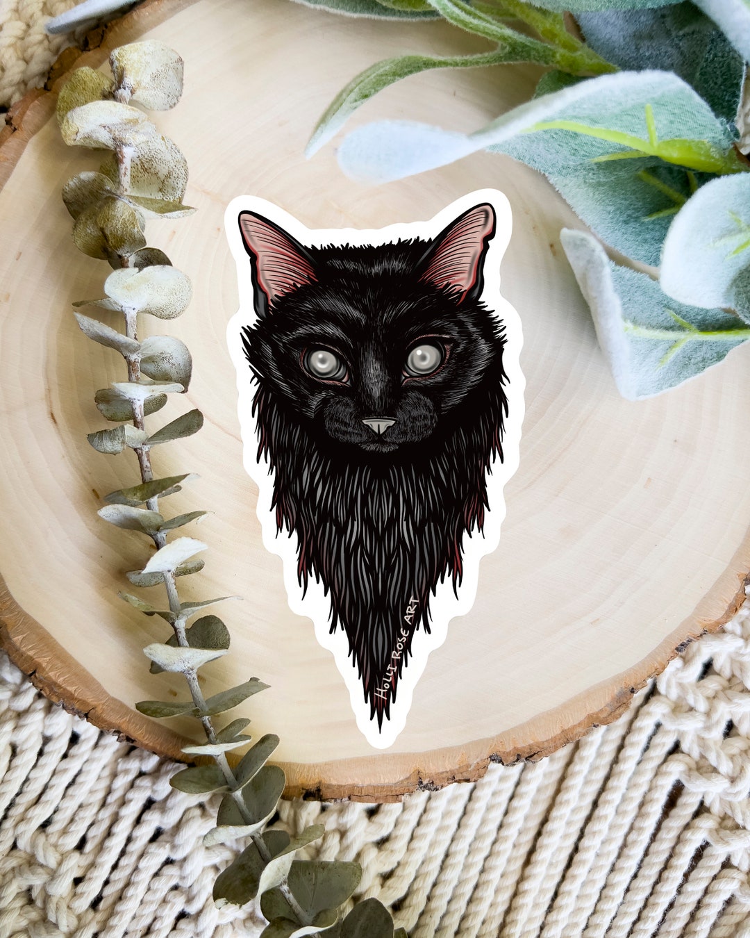 Black Kitty Cat Sticker, Spooky Black Cat Decal, Waterproof Cat Sticker ...