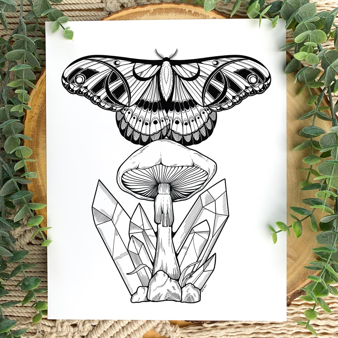 Moth Crystal Mushroom Art Print Mushroom Art Healing Crystal - Etsy