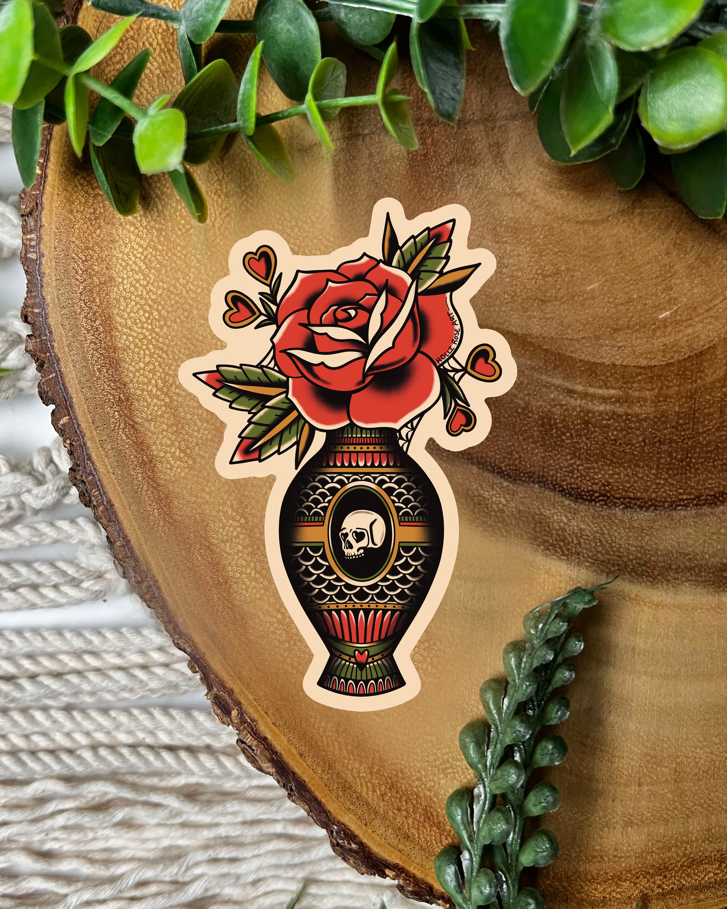 Rose Vase Tattoo Art Sticker: American Traditional Waterproof Decal - Etsy