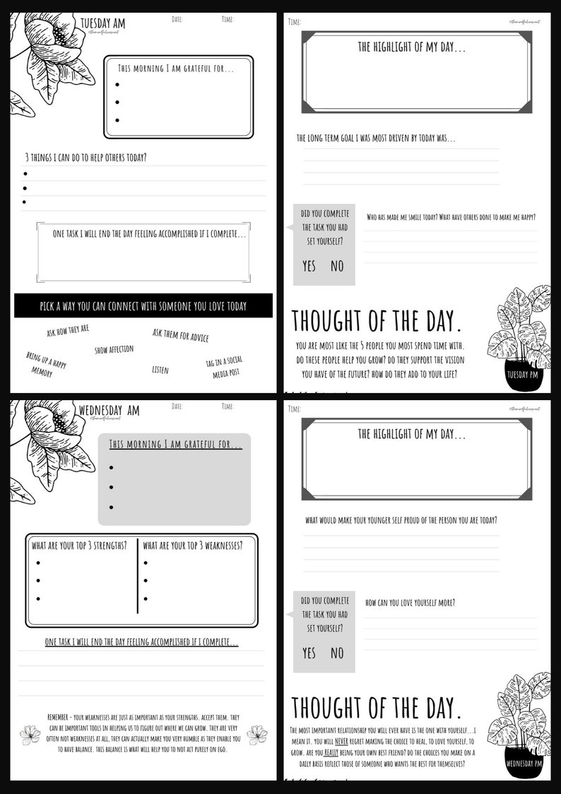 Mindfulness Daily Worksheets PDF - Etsy