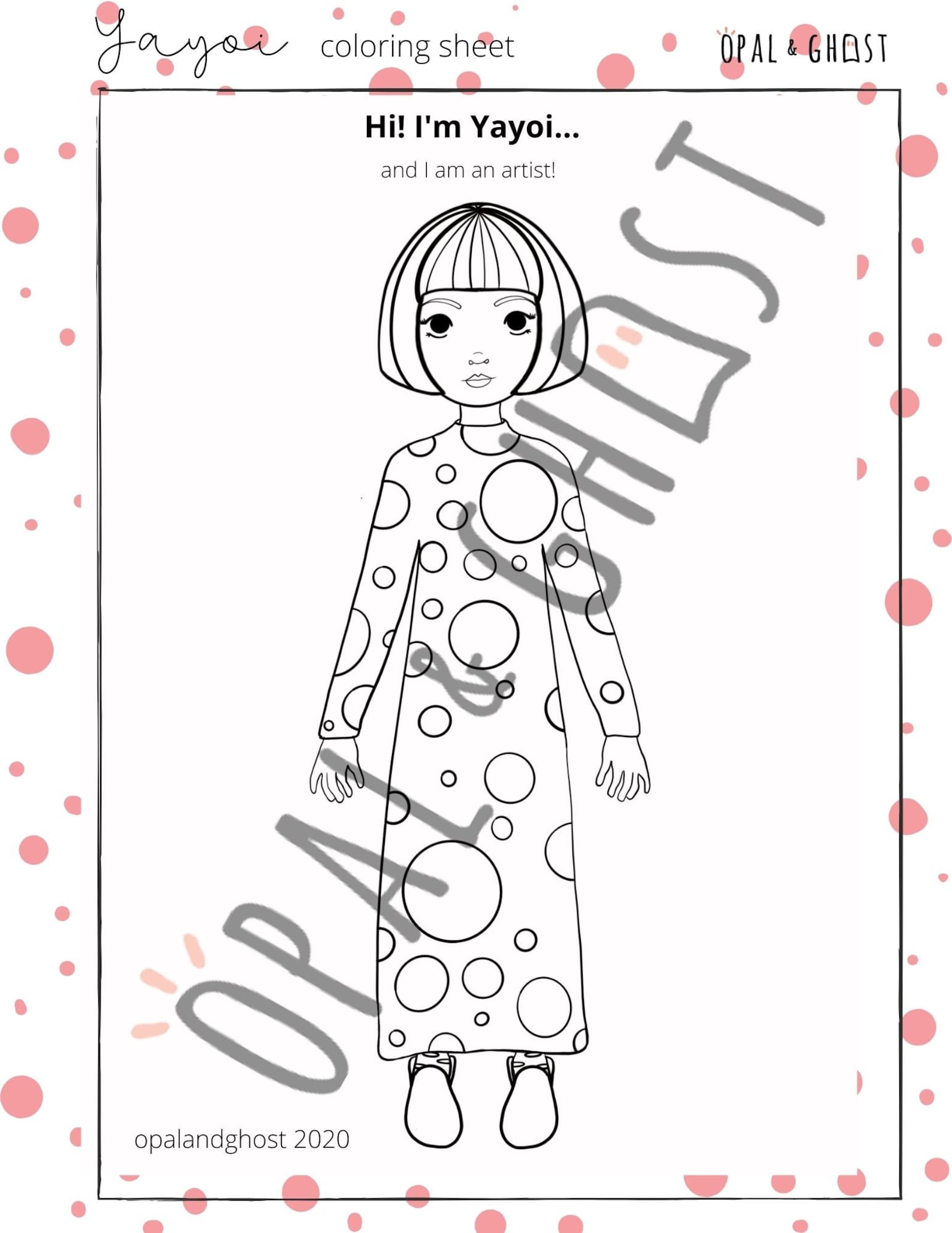 Yayoi Kusama Coloring Sheet, Yayoi Art Activity, Yayoi Digital Download ...