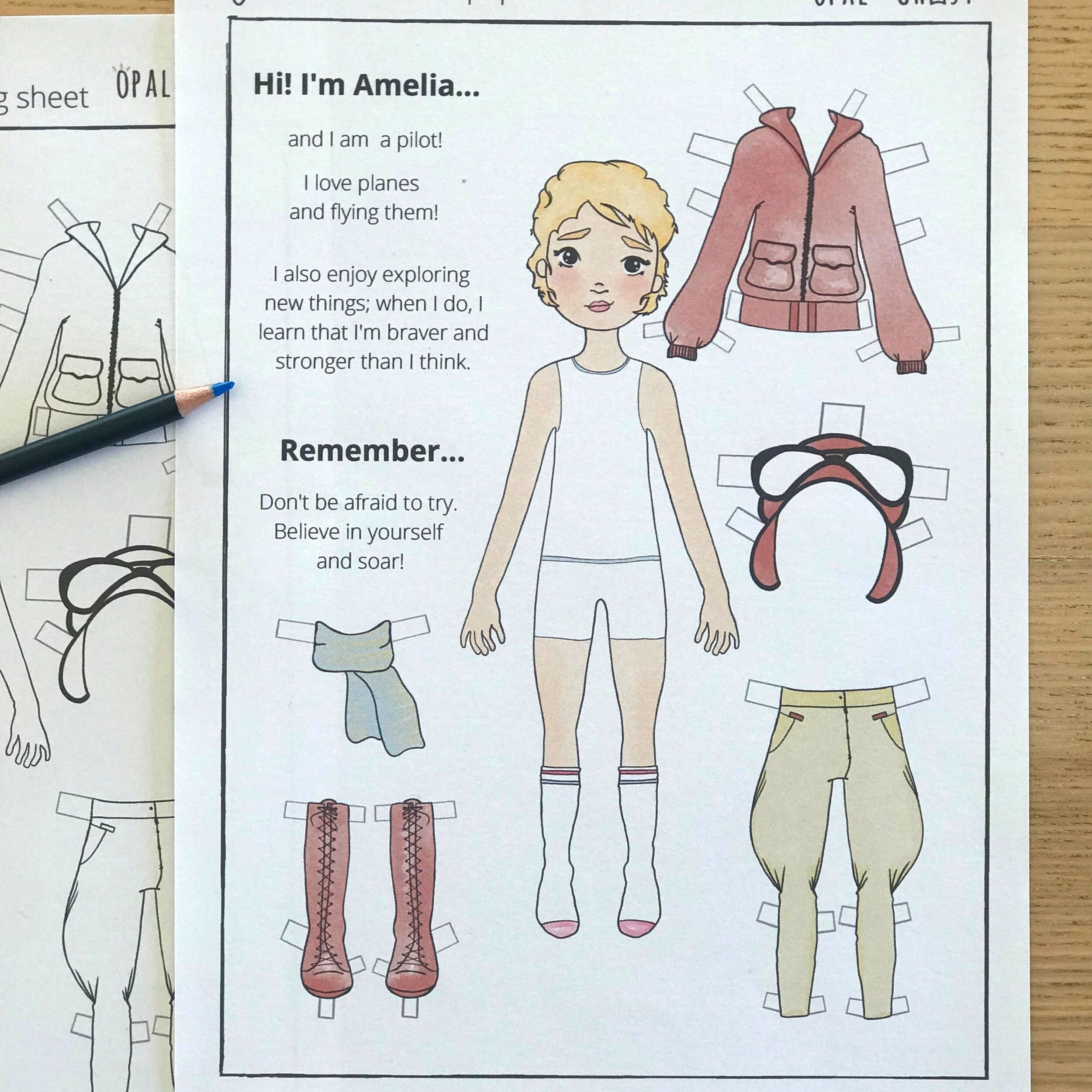 Amelia Paper Doll and Coloring Bundle 2 X Digital Creative Sheets, PDF ...