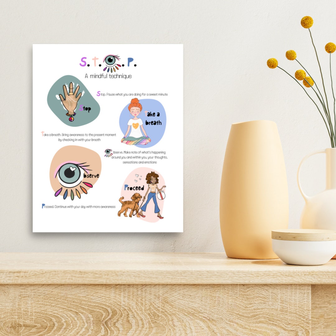 STOP Mindfulness, Stress and Anxiety Relief, STOP Method Poster, Mental ...