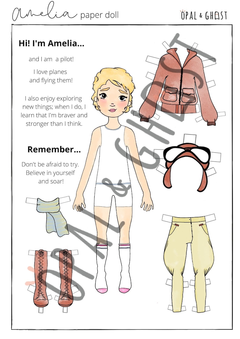 Amelia Paper Doll and Coloring Bundle 2 X Digital Creative Sheets, PDF ...