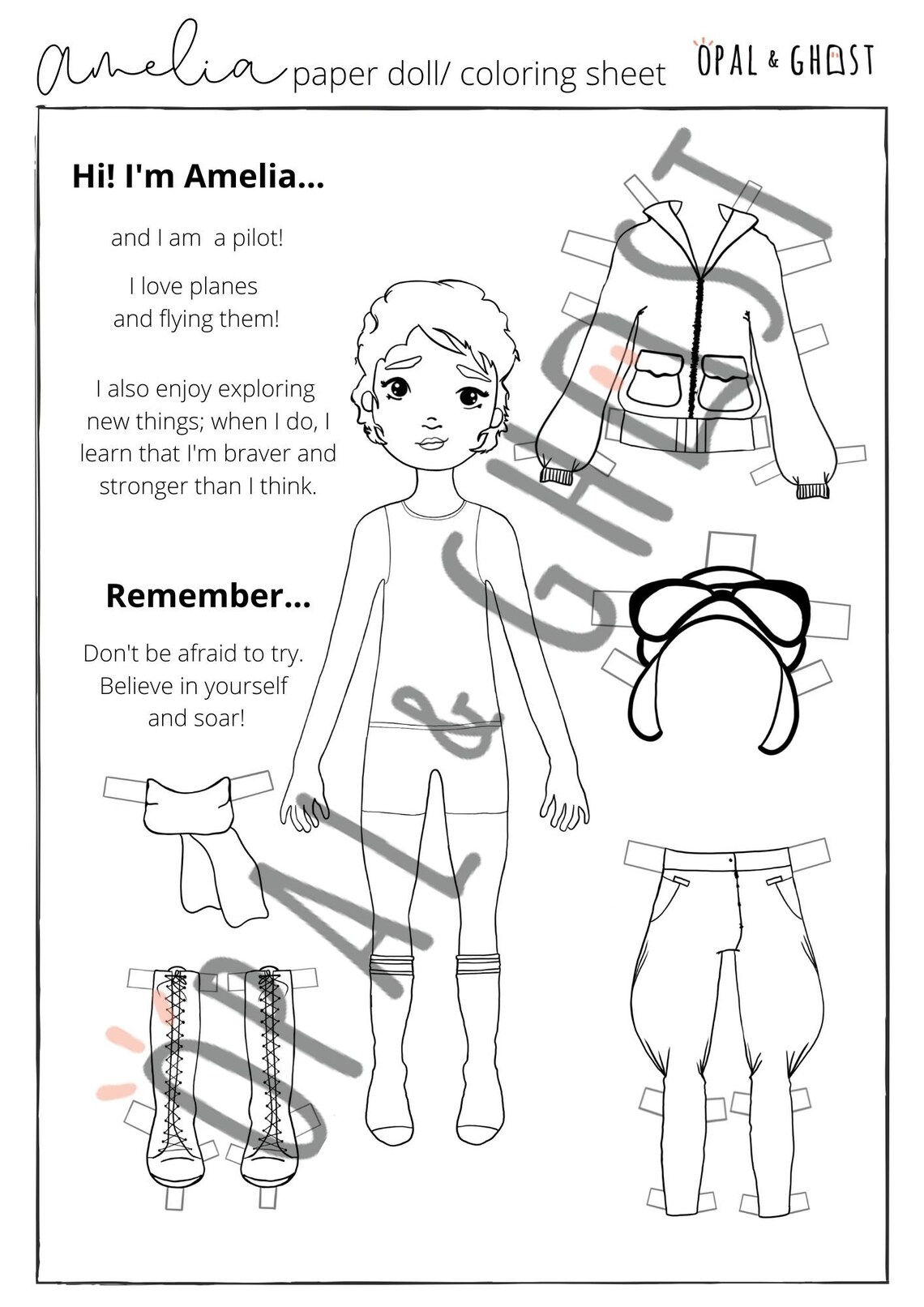 Amelia Paper Doll and Coloring Bundle 2 X Digital Creative Sheets, PDF ...