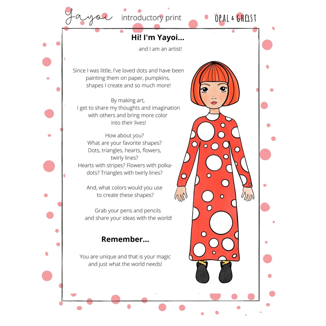 Yayoi Kusama Paper Doll, Yayoi Printable, Birthday Activity, Printable ...