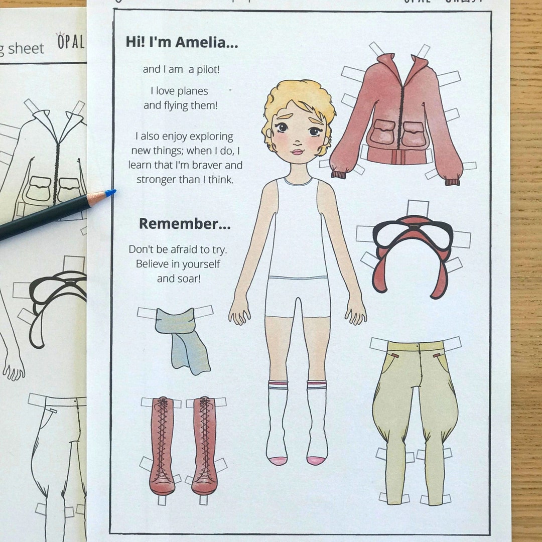 Amelia Earhart Paper Doll Activity Sheet, Digital Creative Sheets ...